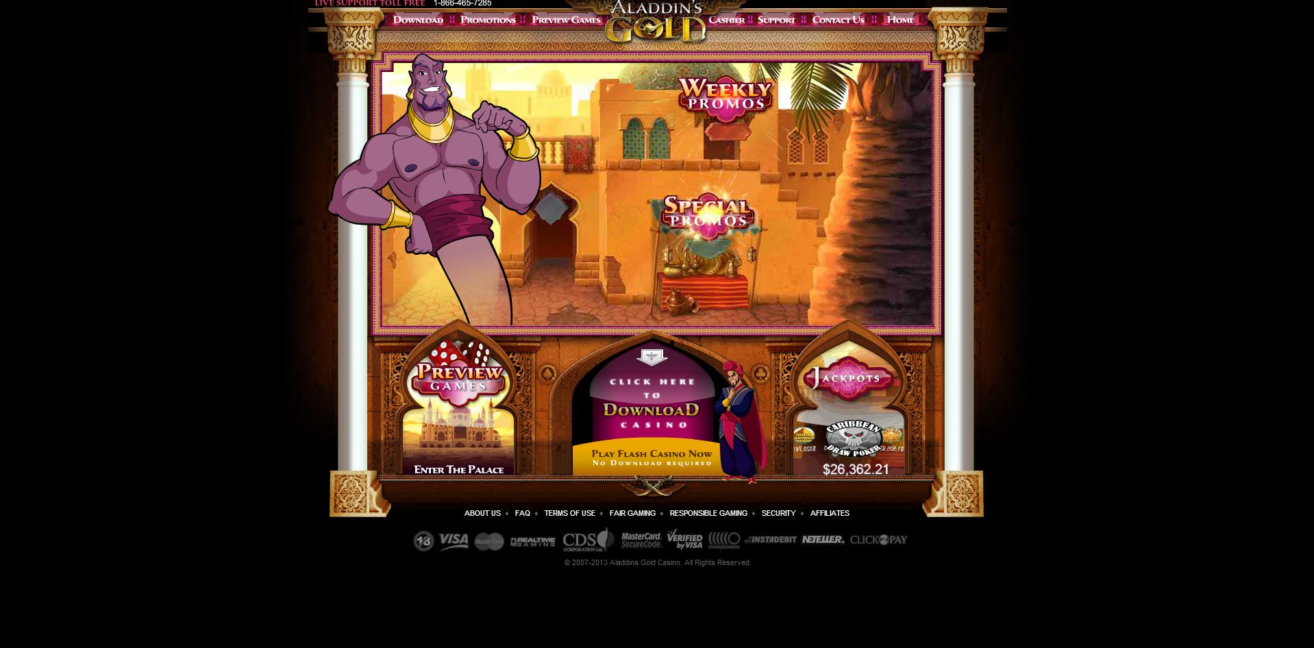 Visita el casino Aladdin's Gold y gana fortunas con sus juegazos