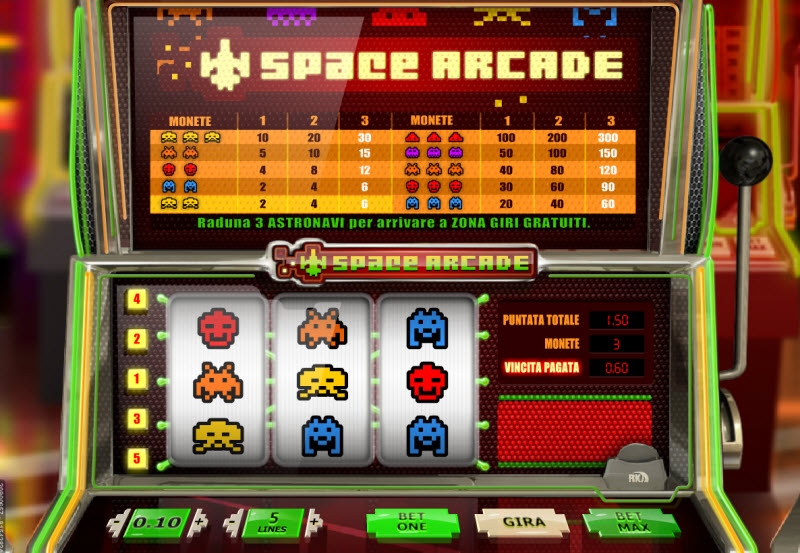 Recensione del gioco Space Arcade slot machine di SkillOnNet